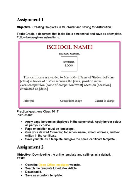 Practical Assignment Assignment Objective Creating Templates In OO Writer And Saving For