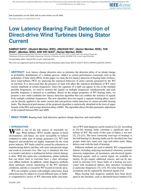 Pdf Low Latency Bearing Fault Detection Of Direct Drive Wind Turbines Using Stator Current