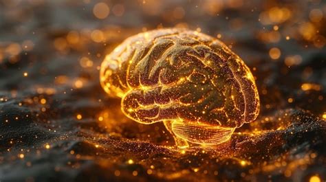 Premium Photo A Golden Brain With Glowing Neural Networks Symbolizing Advanced Cognitive Processes