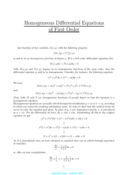 Pdf Homogeneous Differential Equations Of First Order