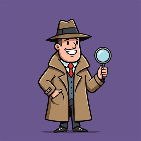 Detective Holding A Magnifying Glass Cartoon Style Premium Vector