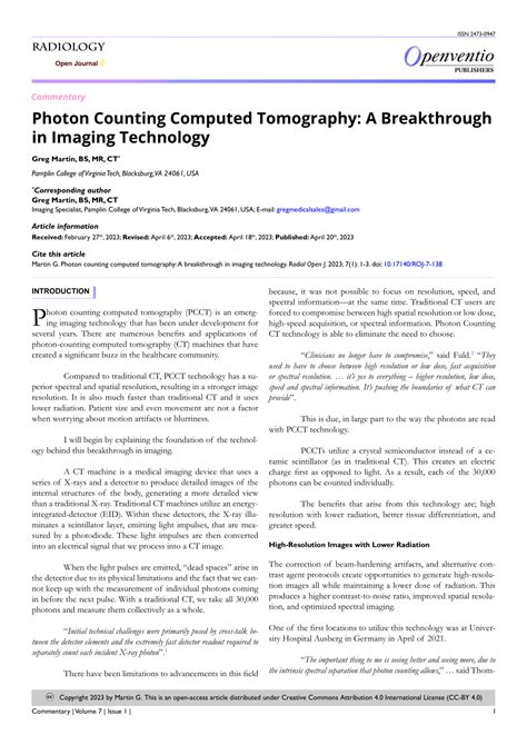 Pdf Photon Counting Computed Tomography A Breakthrough In Imaging