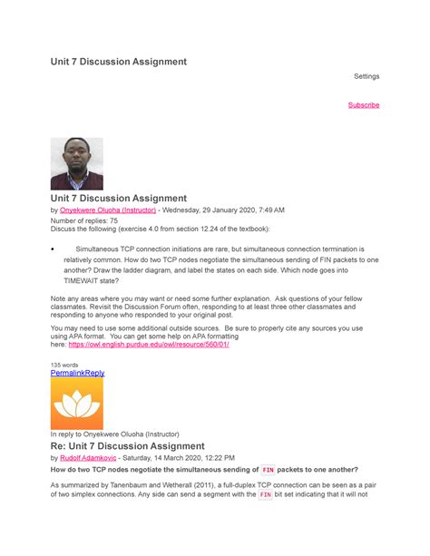 Unit 7 Discussion Assignment Unit 7 Discussion Assignment Settings Subscribe Unit 7 Discussion