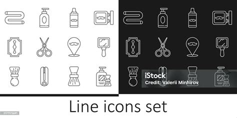 세트 라인 면도 젤 폼과 브러시 손 거울 가위 미용사 면도날 수건 이발소 및 크림 로션 화장품 튜브 아이콘 벡터 0명에 대한 스톡 벡터 아트 및 기타 이미지 Istock