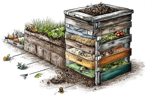 Compost Bin Cross Section Illustrating Animated Decomposition Layers And Nutrient Cycle In