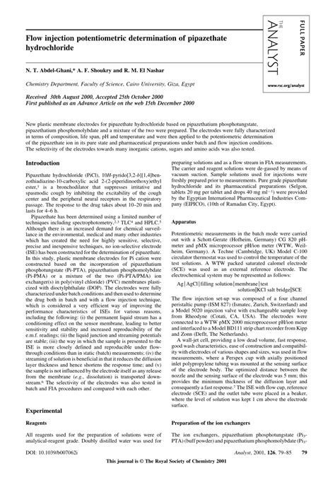 Pdf Flow Injection Potentiometric Determination Of Pipazethate Hydrochloride