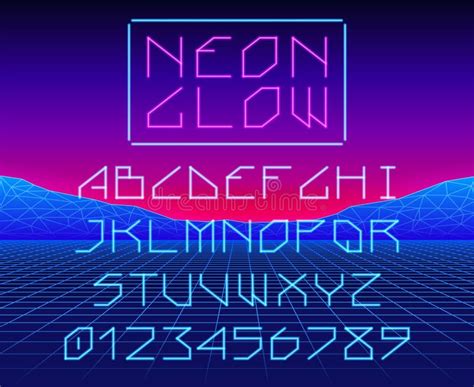 Neon Glowing Retro Game Laser Font Or A Typeset With Letters And Digits Stock Vector