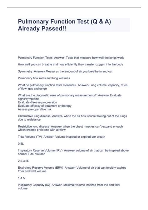 Pulmonary Function Test Q And A Already Passed Pft Stuvia Us