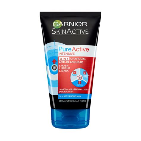 Garnier Pure Active 3in1 Charcoal Anti Blackhead Wash Scrub And Mask