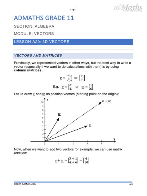 A20 E 3d Vectors Pdf Euclidean Vector Matrix Mathematics