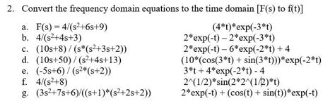 solved 2 convert the frequency domain equations to the time
