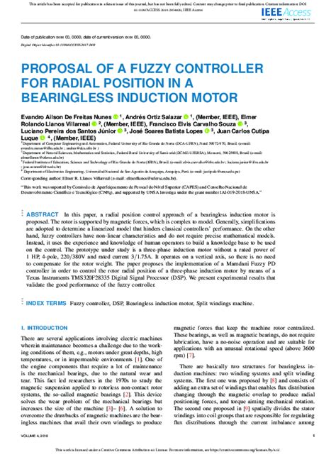 Pdf Proposal Of A Fuzzy Controller For Radial Position In A Bearingless Induction Motor