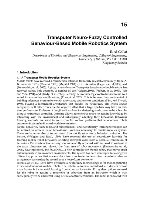 Pdf Transputer Neuro Fuzzy Controlled Behaviour Based Mobile Robotics