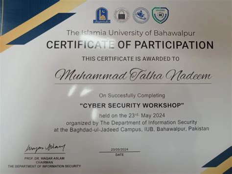 Muhammad Talha Nadeem On Linkedin Cybersecurity Workshop Certificateofparticipation Mcsa