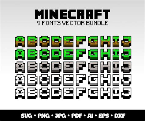 Minecraft 9 Fonts Svg Bundle Minecraft Alphabet Printable Minecraft