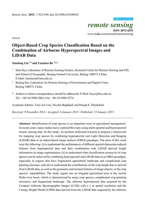 PDF Object Based Crop Species Classification Based On The Combination Of Airborne