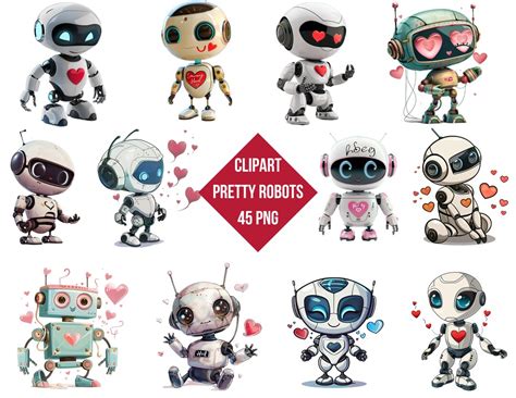 Clipart Pretty Robots Pretty Robots Png Digital Print Pretty Robots Etsy
