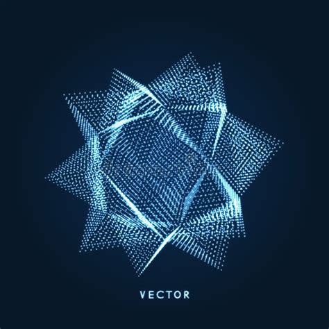 Crystal Object With Dots Molecular Grid 3d Technology Style With Particle Vector