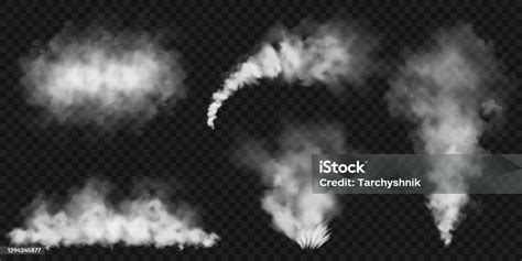 현실적인 연기 구름 불타는 물체에서 연기의 흐름 투명 안개 효과 흰 증기 안개 벡터 설계 요소 0명에 대한 스톡 벡터 아트 및 기타 이미지 Istock
