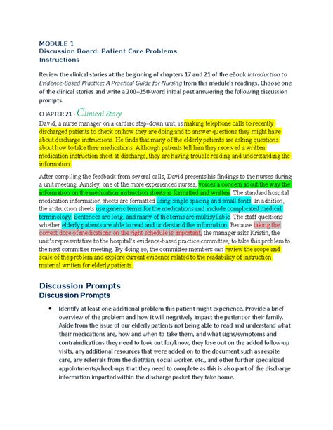 Discussion Board Mod 1 Module 1 Discussion Board Patient Care