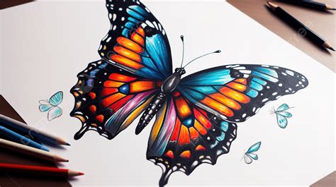 Colored Butterfly Drawing On A Sketch Book Background Picture Of Butterfly Drawing Butterfly
