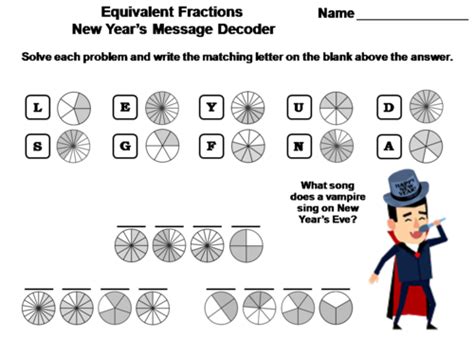 Equivalent Fractions New Years Math Activity Message Decoder