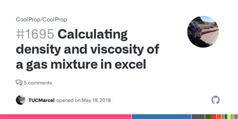 Calculating Density And Viscosity Of A Gas Mixture In Excel · Issue 1695 · Coolprop Coolprop