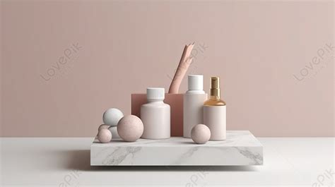 우아한 대리석 연단에 포장된 파스텔톤 화장품 세트의 놀라운 3d 렌더링 화장 배경 연단 배경 대리 배경 이미지 Hd 화장 연단 대리 배경 사진 무료 다운로드