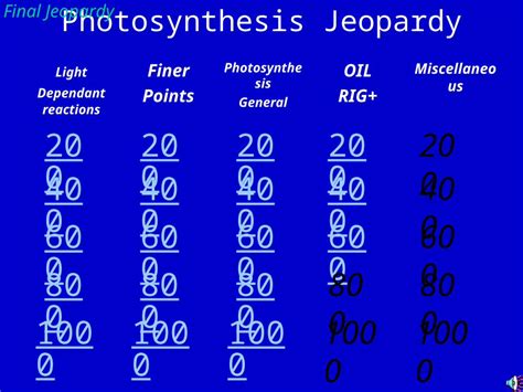 Ppt Photosynthesis Jeopardy Light Dependant Reactions Finer Points