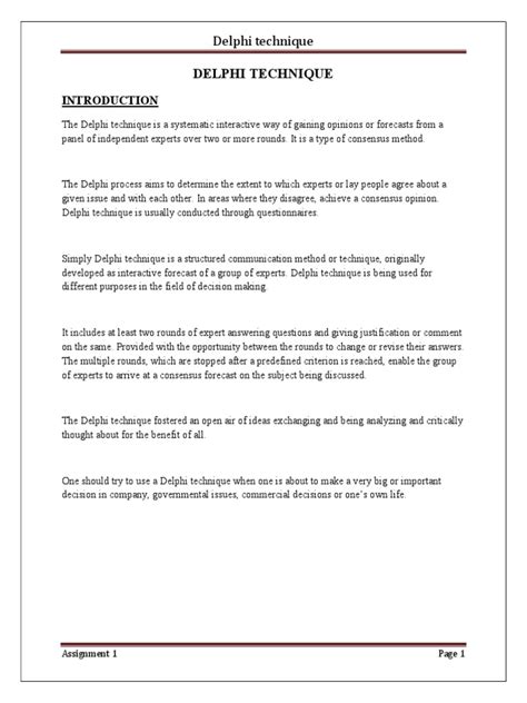 delphi technique delphi technique assignment 1 pdf expert emergence