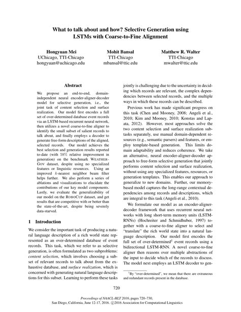 Pdf What To Talk About And How Selective Generation Using Lstms With