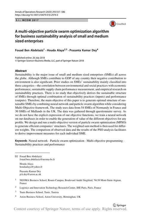 A Multi Objective Particle Swarm Optimization Algorithm For Business