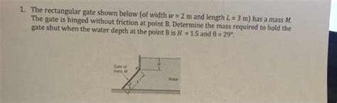 Solved The Rectangular Gate Shown Below Of Width W M Chegg