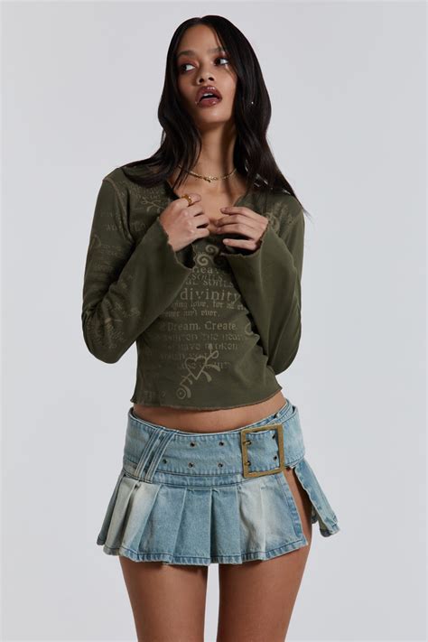 Blue Pleated Denim Mini Skirt With Belt Detail Jaded London