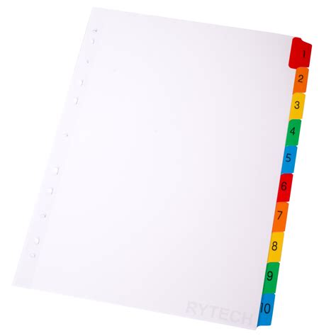 25 Packs Of 1 10 Numbered A4 White Card Index Dividers Colour Mylar