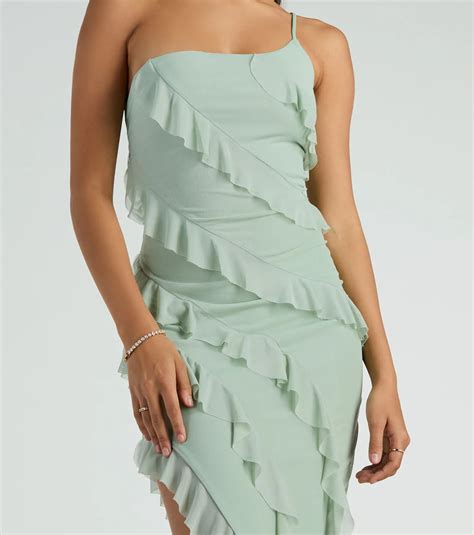 Jaymie One Shoulder Ruffle Slit Formal Dress And Windsor