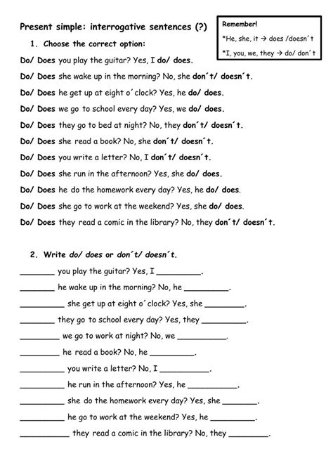 Worksheets Presente Simple English Exercises School Subjects Online