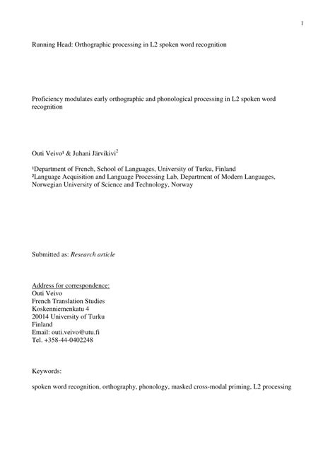 Pdf Proficiency Modulates Early Orthographic And Phonological Processing In L2 Spoken Word