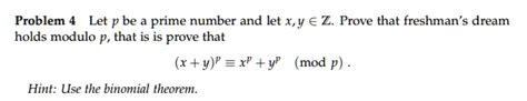 SOLVED Problem Let P Be Prime Number And Let X Y Z Prove That Freshman S Dream Holds Modulo P