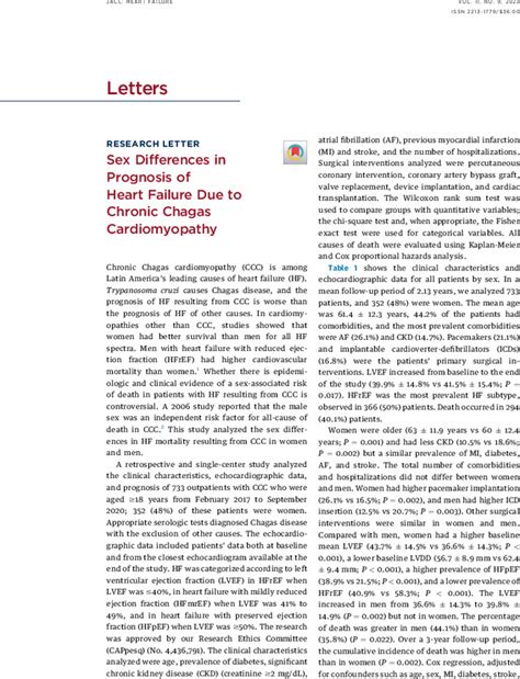Sex Differences In Prognosis Of Heart Failure Due To Chronic Chagas