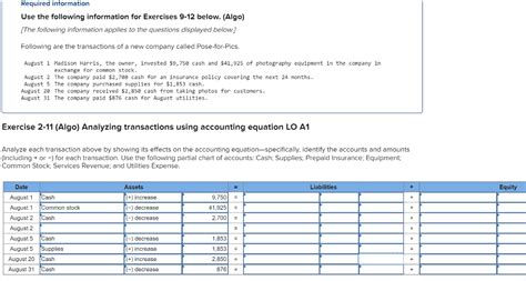 Use The Following Information For Exercises Chegg Com