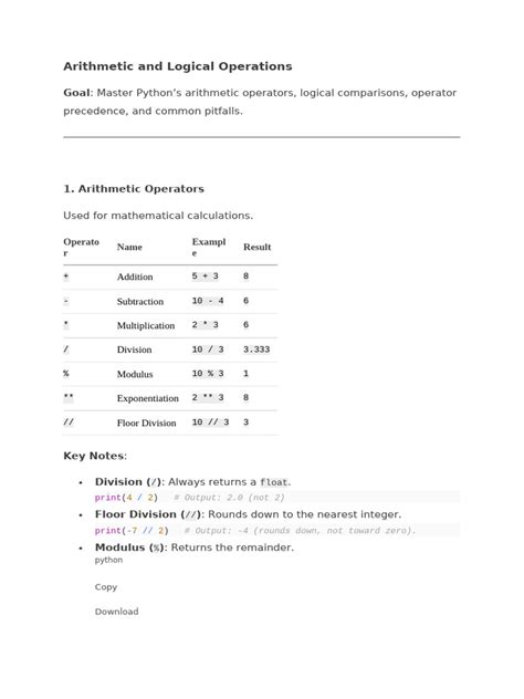 Arithmetic And Logical Operations Pdf Arithmetic Computer Programming