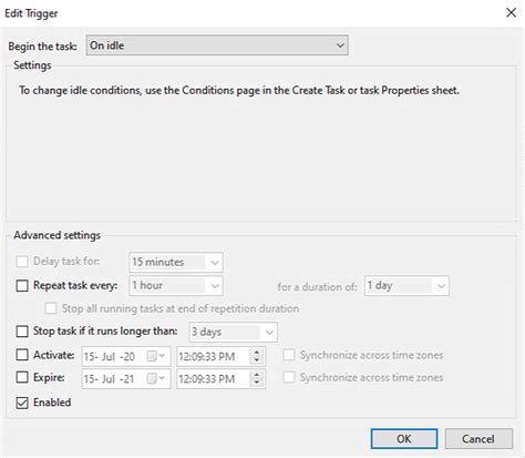 Task Scheduler Idle Task Not Triggered On The Correct Time Window