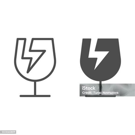 깨지기 쉬운화물 라인과 단단한 아이콘 물류 및 배달 기호 깨지기 쉬운 또는 깨지기 쉬운 재료 포장 벡터 기호 흰색 배경에 깨진 유리 기호 관리 아이콘 개요와 핸들 벡터 10