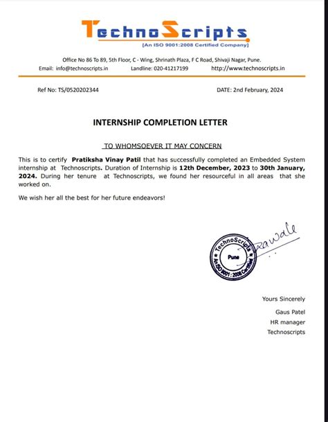 Pratiksha Patil On Linkedin Im Excited To Share That Ive Successfully Completed My Internship At