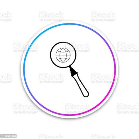 돋보기로 흰색 배경에 고립 지구 아이콘 세계 분석 글로벌 검색 기호입니다 화이트 원 버튼입니다 벡터 일러스트 레이 션 개념에 대한 스톡 벡터 아트 및 기타 이미지 Istock