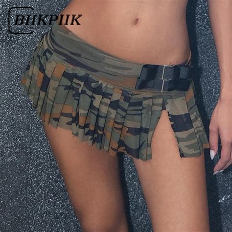 Biikpiik 섹시 슬릿 위장 미니 스커트 로우 웨이스트 클럽웨어 짧은 하의 패션 슬림 스커트 여름 스트리트웨어 플리츠 스커트 Aliexpress