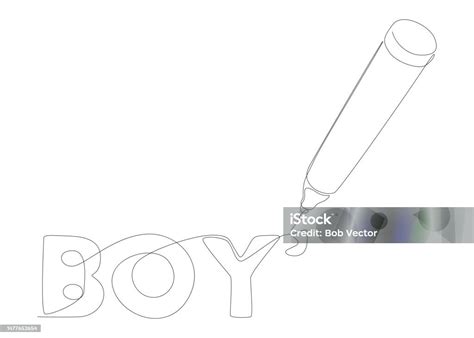 연필로 쓴 소년 텍스트의 연속 한 줄 펠트 팁 펜 얇은 선 그림 벡터 개념입니다 윤곽 그리기 창의적인 아이디어 0명에 대한 스톡 벡터 아트 및 기타 이미지 Istock