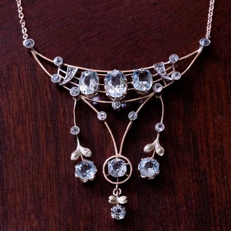 Antique Edwardian Era Aquamarine Gold Pendant Necklace Antique