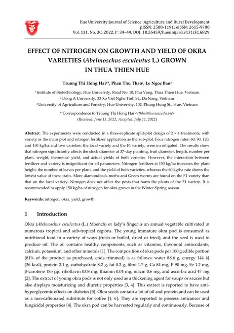 Pdf Effect Of Nitrogen On Growth And Yield Of Okra Varieties Abelmoschus Esculentus L Grown